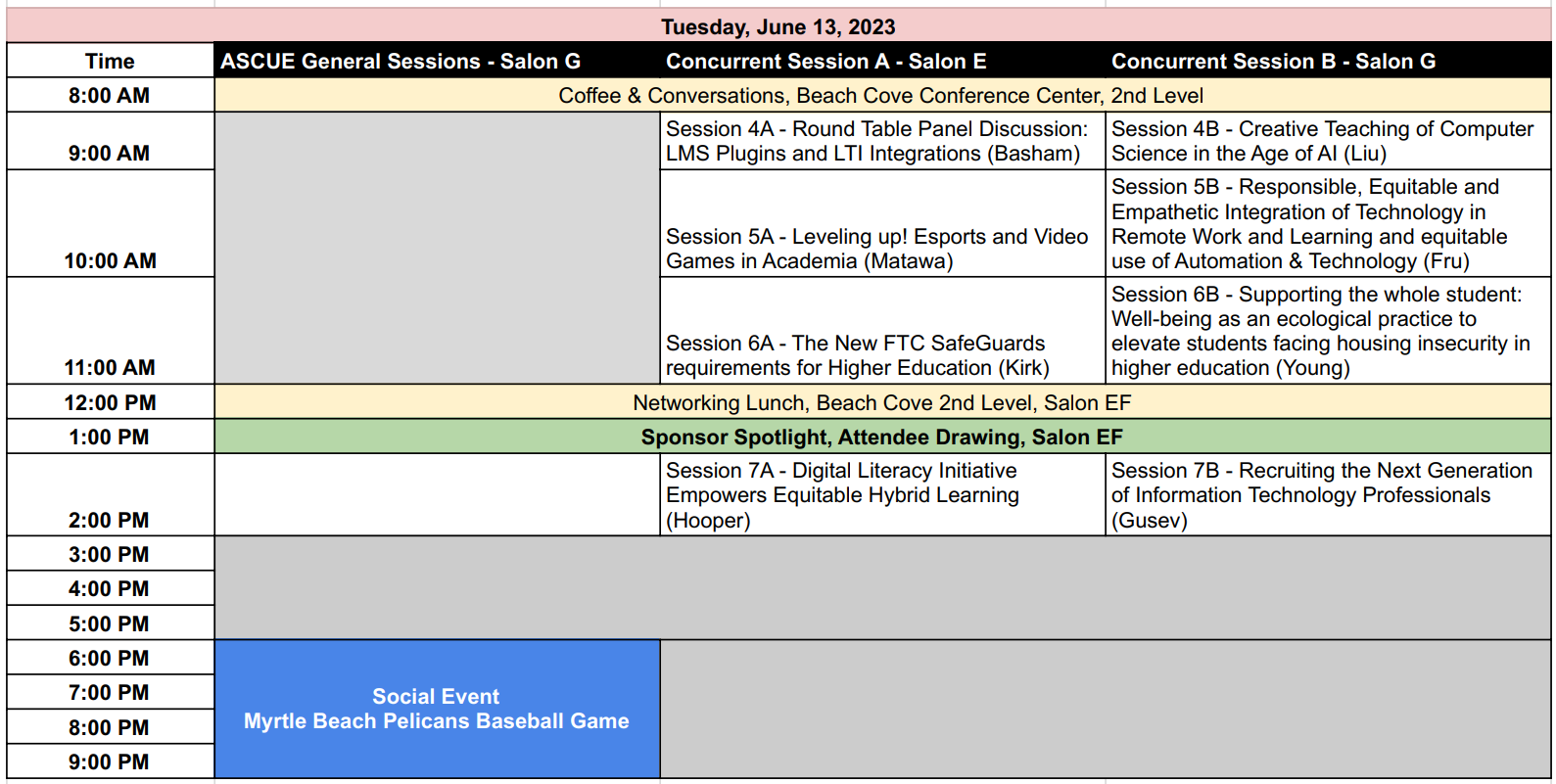 2023 Conference Schedule - ASCUE
